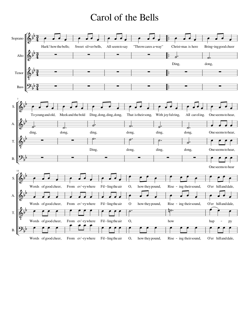 Carol of the Bells Sheet music for Soprano, Alto, Tenor, Bass voice ...