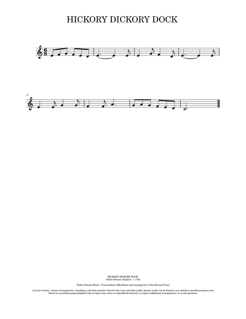 HICKORY DICKORY DOCK – Trad. English Sheet music for Piano (Solo) Easy ...