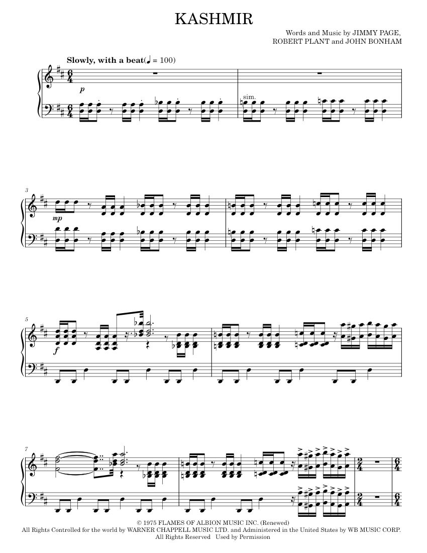 Play Official version of Kashmir Sheet Music by Led Zeppelin for Piano | MuseScore.com