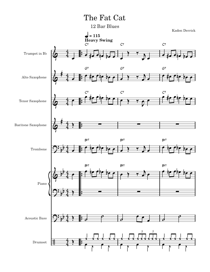 The Fat Cat Sheet music for Piano, Trombone, Saxophone alto, Saxophone ...