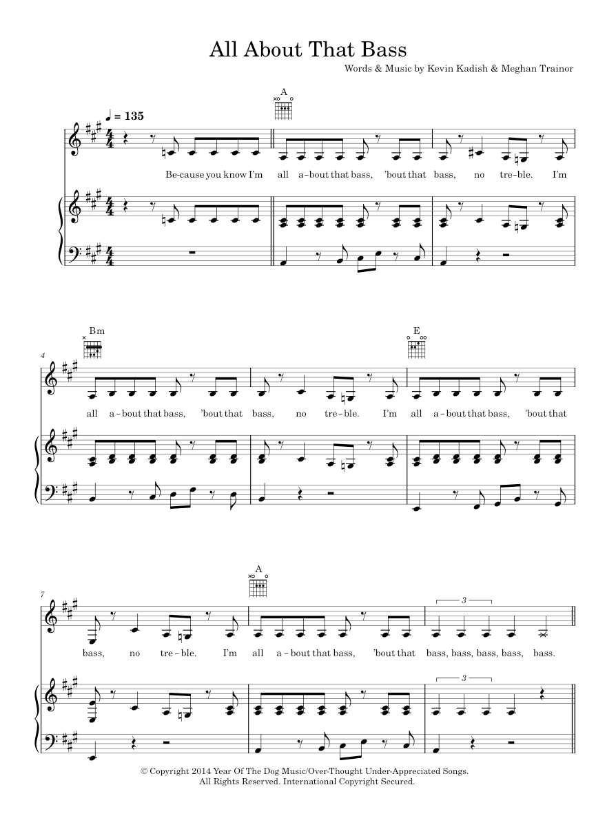 all about that bass Sheet music for Piano, Vocals by Meghan Trainor ...
