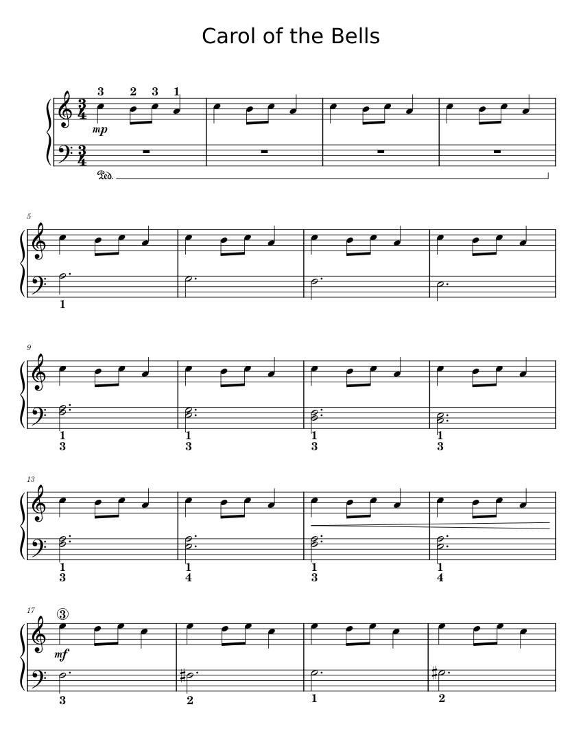 Carol of the Bells (Late Beginner) Sheet music for Piano (Solo) Easy ...