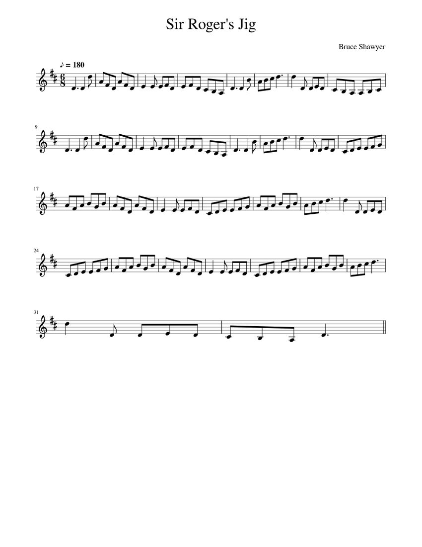 Bruce Shawyer - Sir Roger's Jig Sheet music for Piano (Solo) | Musescore.com
