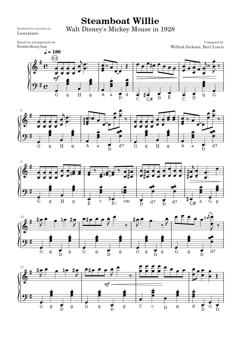 Steamboat Willie for Accordion Solo – Wilfred Jackson, Bert Luwis Sheet ...