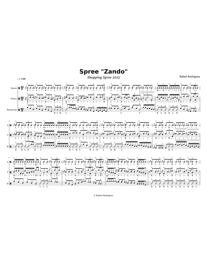 Spree "Zando" Sheet music for Snare drum, Tenor drum, Bass drum ...