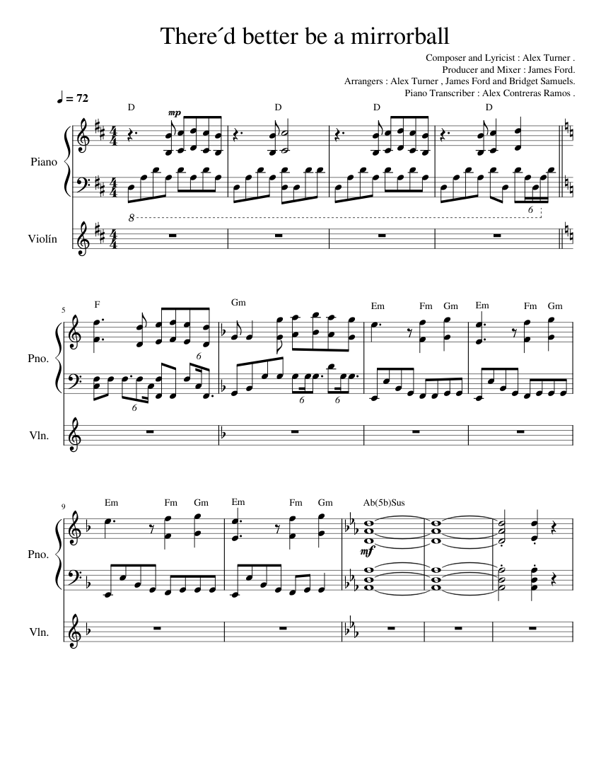 There’d Better Be a Mirrorball - Arctic Monkeys instrumental Sheet ...