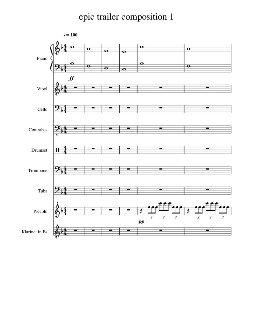 Epic trailer composition 1 Sheet music for Piano, Violin, Trombone ...