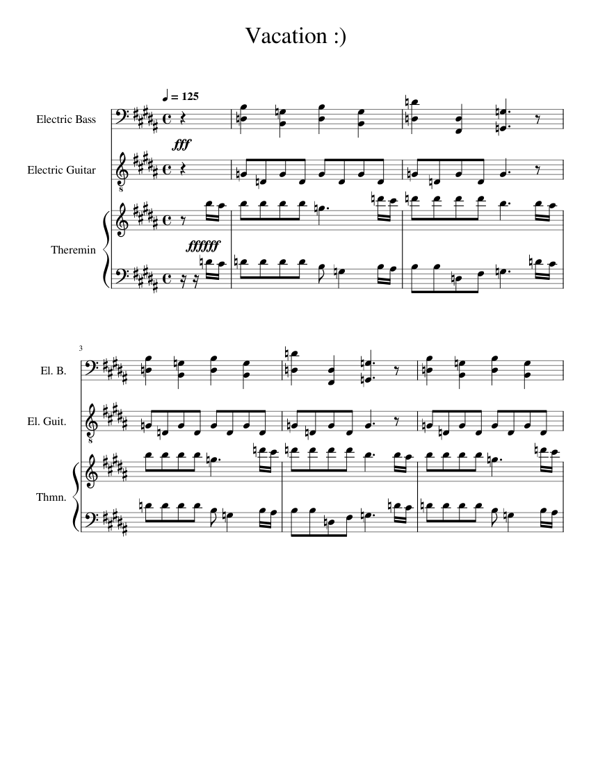 Vacation :) Sheet music for Guitar, Bass guitar, Synthesizer (Mixed ...
