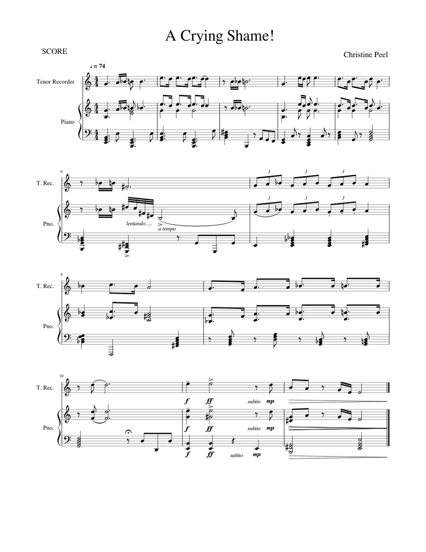 A Crying Shame! Sheet music for Piano, Recorder (Mixed Duet ...