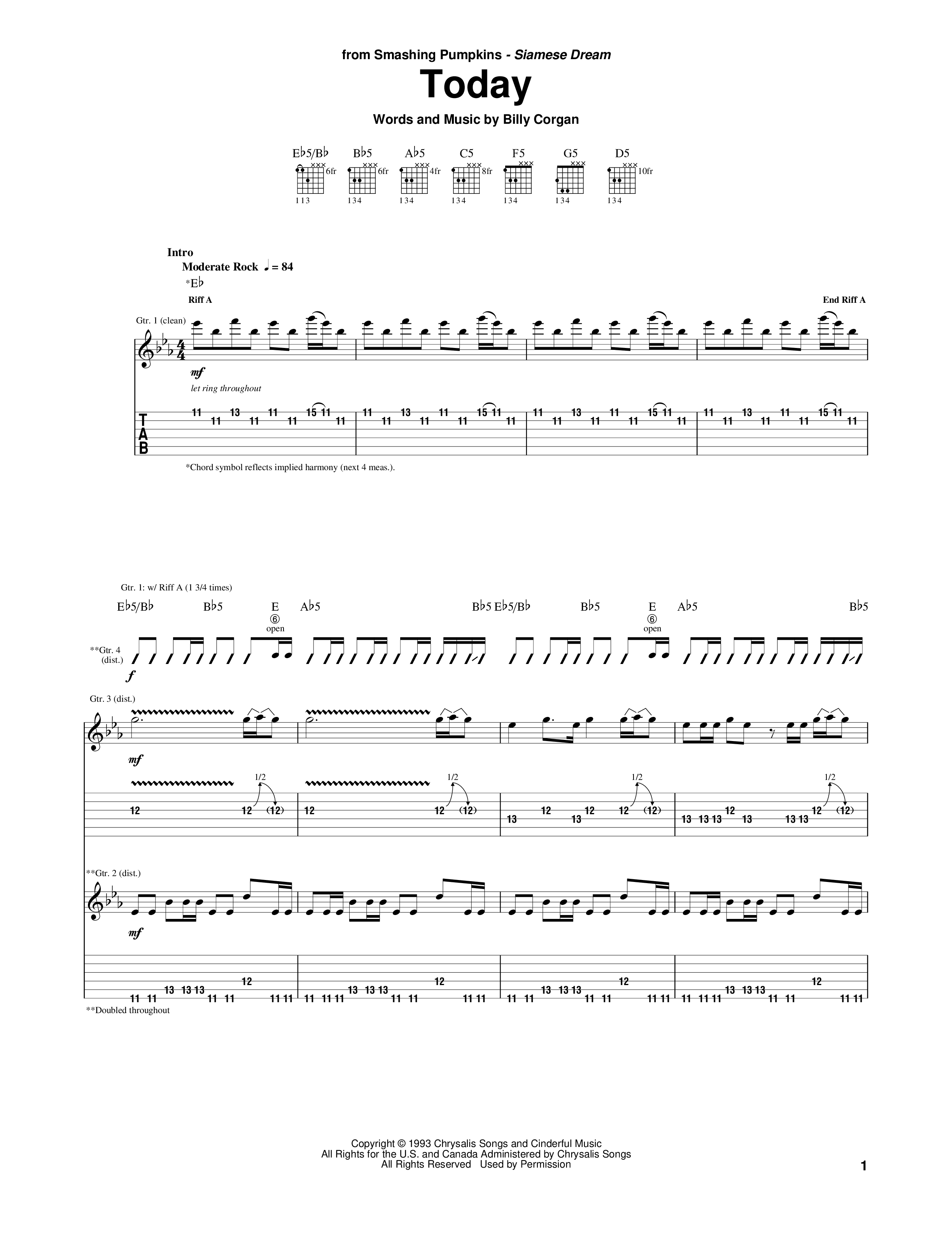 Play Official version of Today Sheet Music by The Smashing Pumpkins for ...