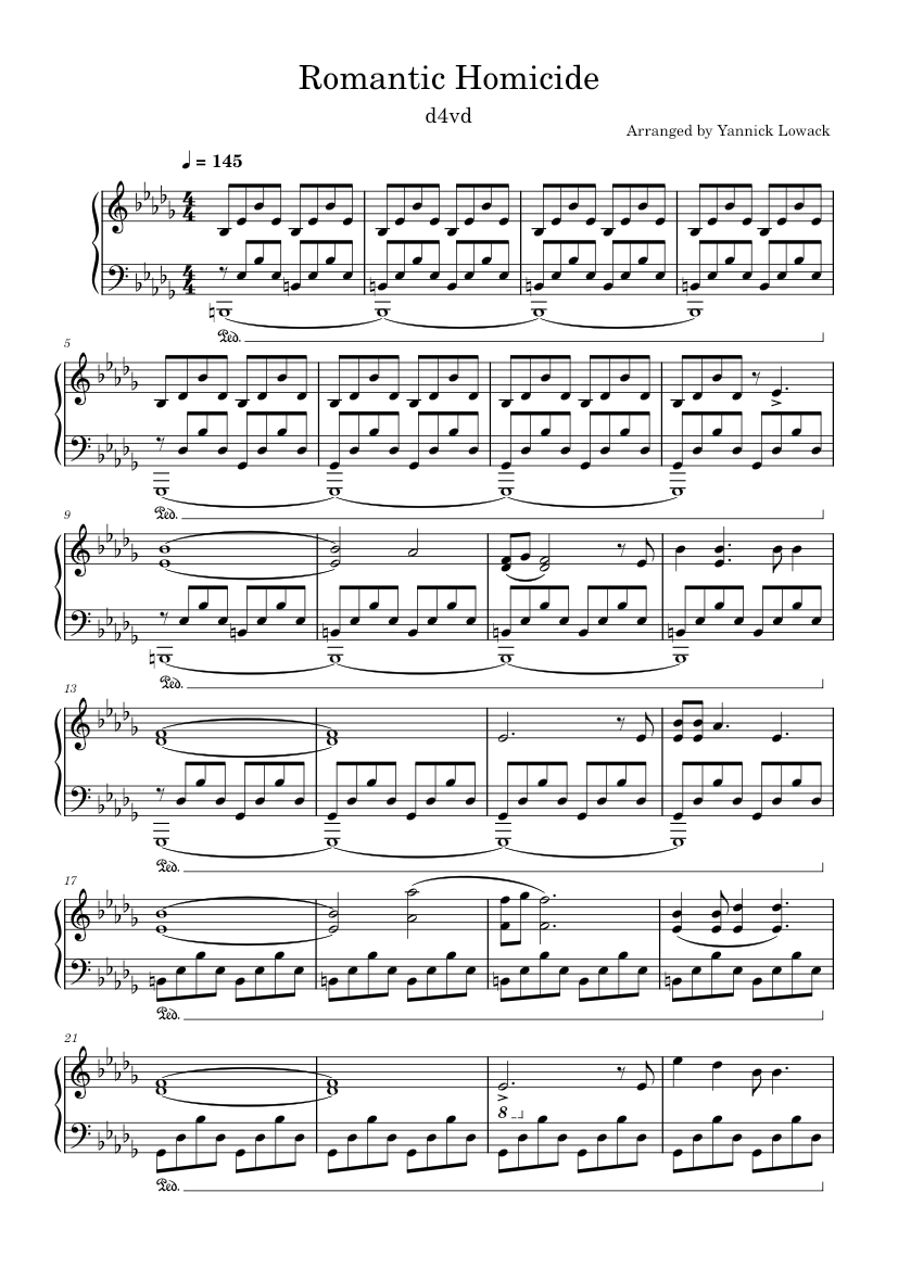 Romantic Homicide – d4vd Sheet Music for Piano (Solo) | MuseScore.com