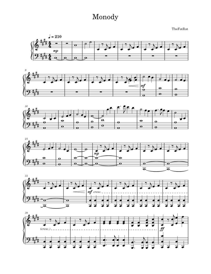 Monody – TheFatRat | Piano Solo Sheet music for Piano (Solo ...
