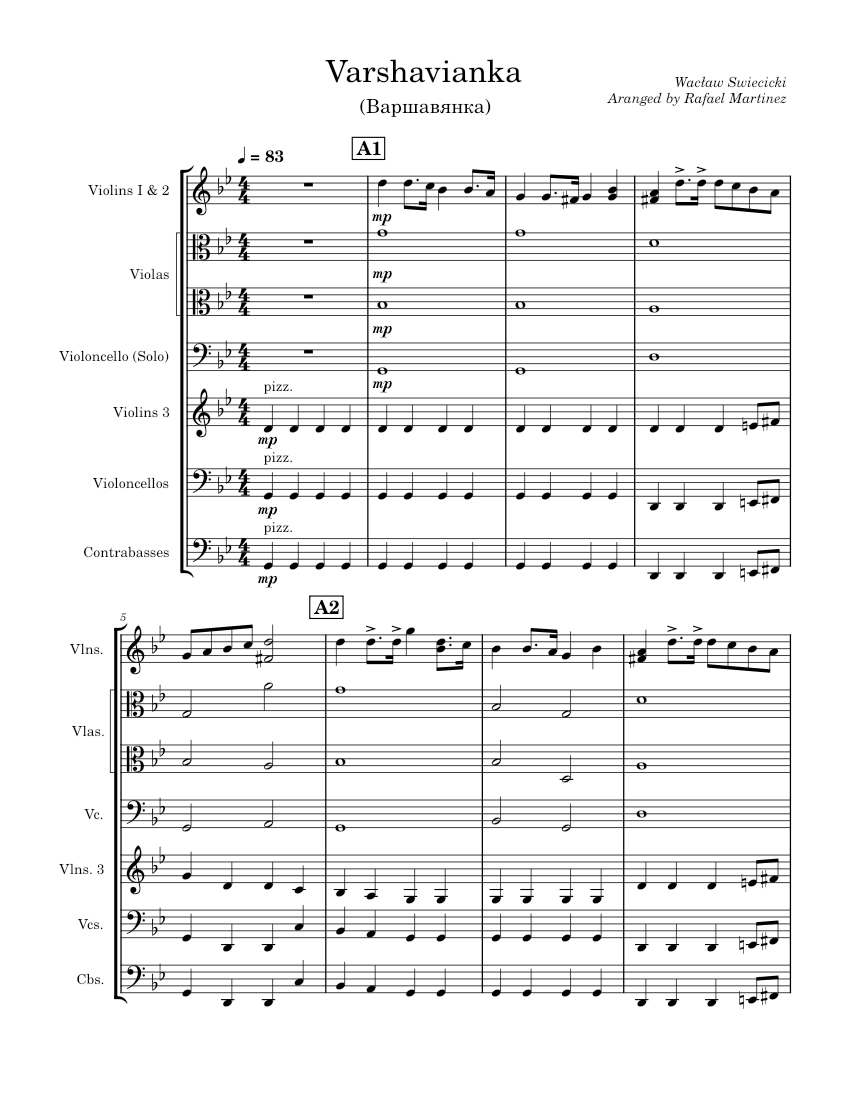 Варшавянка – Wacław Swiecicki Varshavianka Sheet Music for Violin, Cello, Strings group (String ...