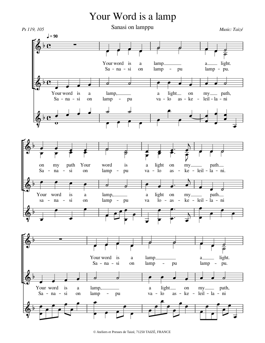 Samasi on lamppu - Your word is a lamp Sheet music for Guitar, Recorder ...