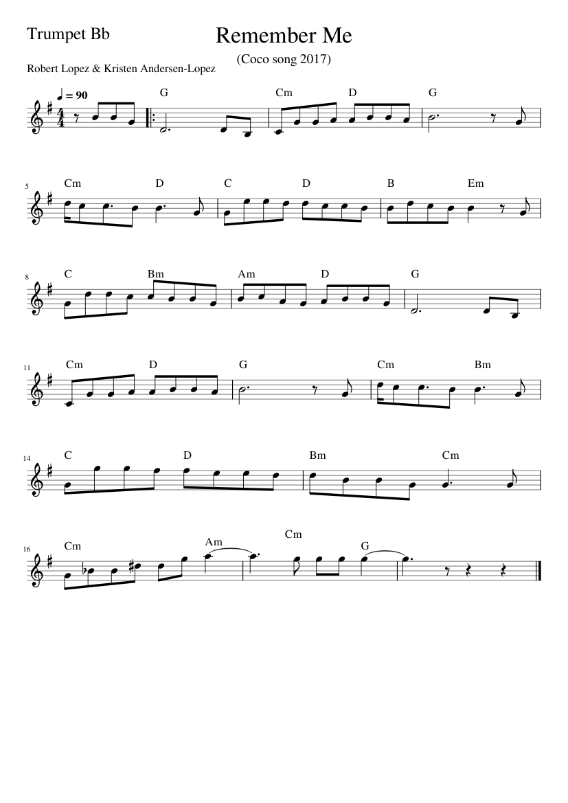 Remember Me Coco Sheet music for Trumpet in b-flat (Solo) | Musescore.com