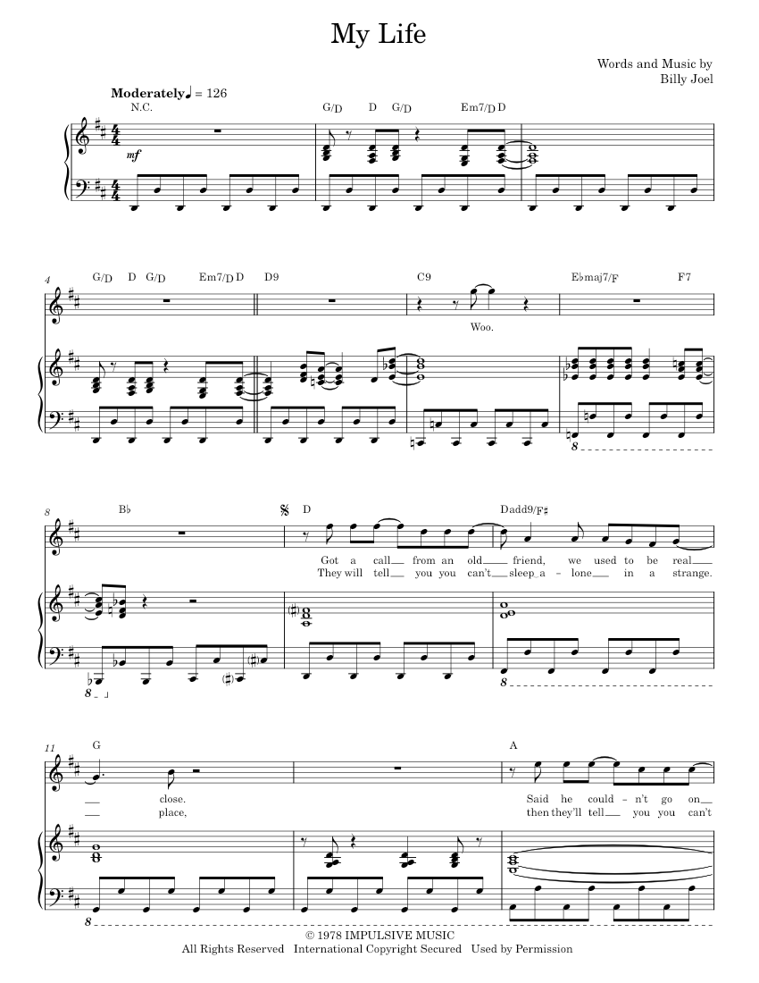 Play Official version of My life sheet music by Billy Joel for Piano ...