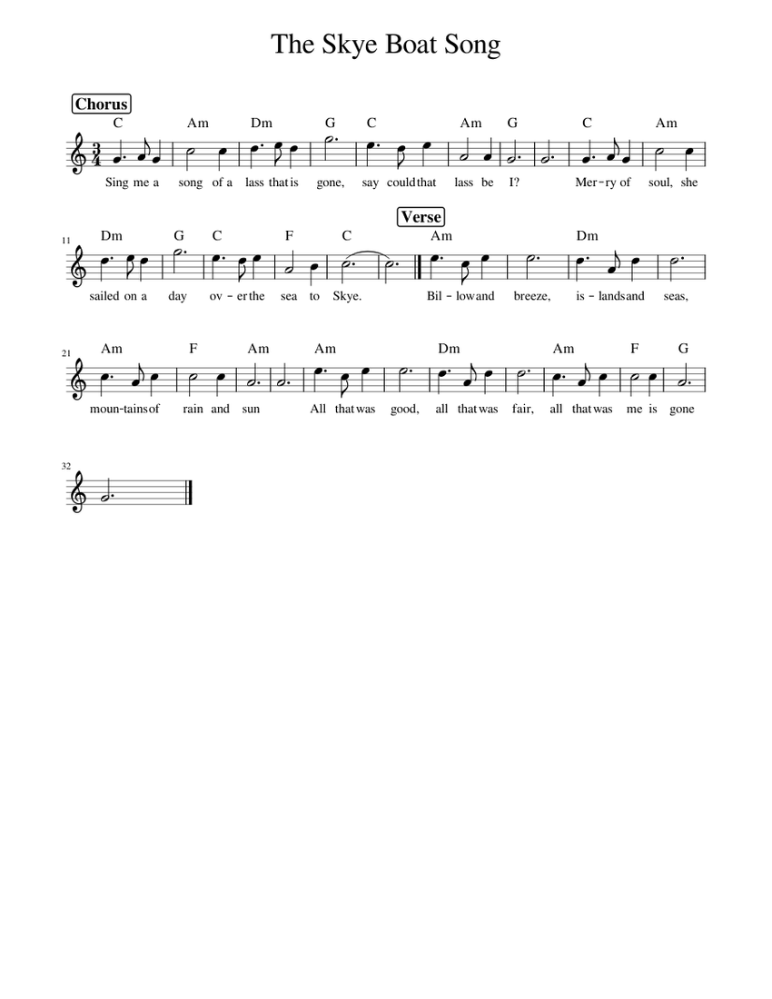 The Skye Boat Song Sheet music for Piano (Solo) | Musescore.com