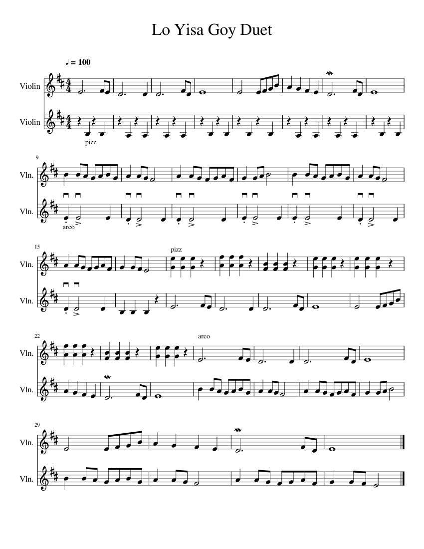 Lo Yisa Goy Duet Sheet music for Violin (String Duet) | Musescore.com
