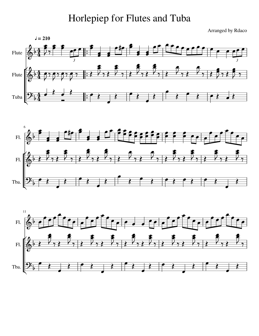 Horlepiep for Flutes and Tuba Sheet music for Tuba, Flute (Mixed Trio ...