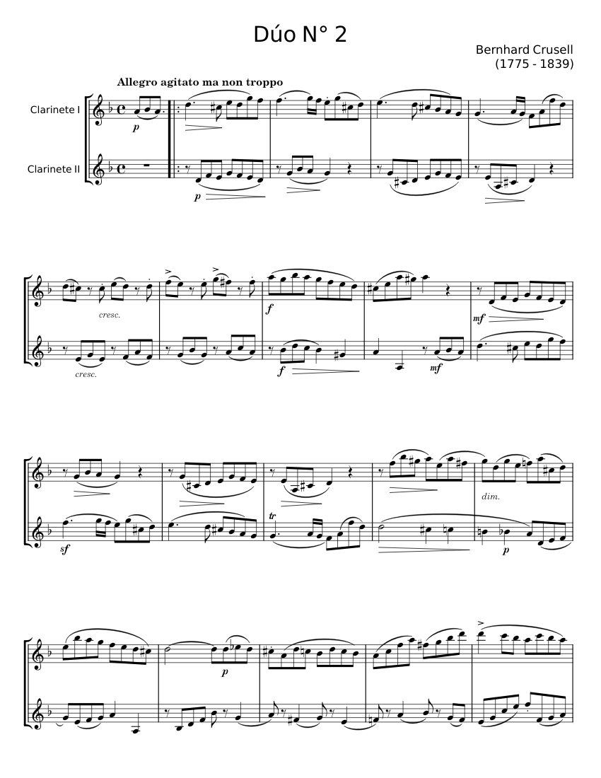 Duo for 2 clarinets – Bernhard Henrik Crusell Do N 2 - Bernhard Crusell ...