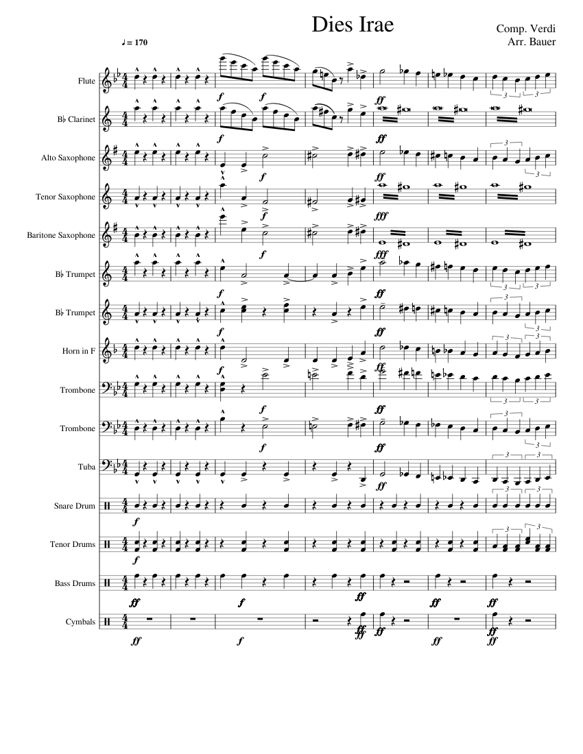 Dies Irae Sheet music for Trombone, Tuba, Flute, Clarinet in b-flat ...