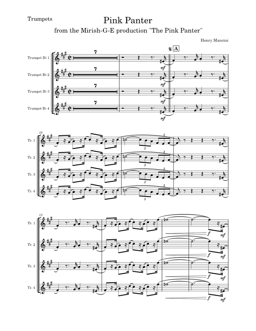 The Pink Panther Theme – Henry Mancini Sheet music for Trumpet in b ...