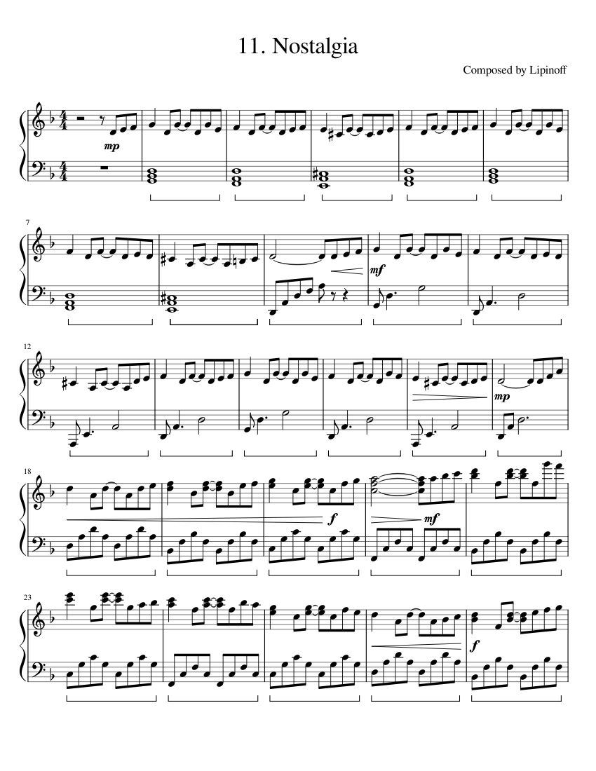 11. Nostalgia Sheet music for Piano (Solo) Easy | Musescore.com