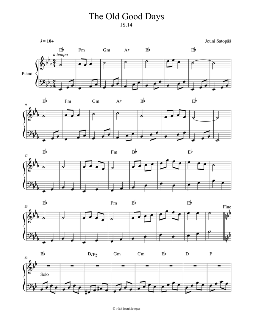 The Old Good Days Sheet music for Piano (Solo) | Musescore.com