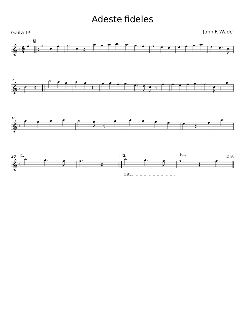 Adeste Fideles - John Francis Wade Sheet music for Pipes (Solo) | Musescore.com