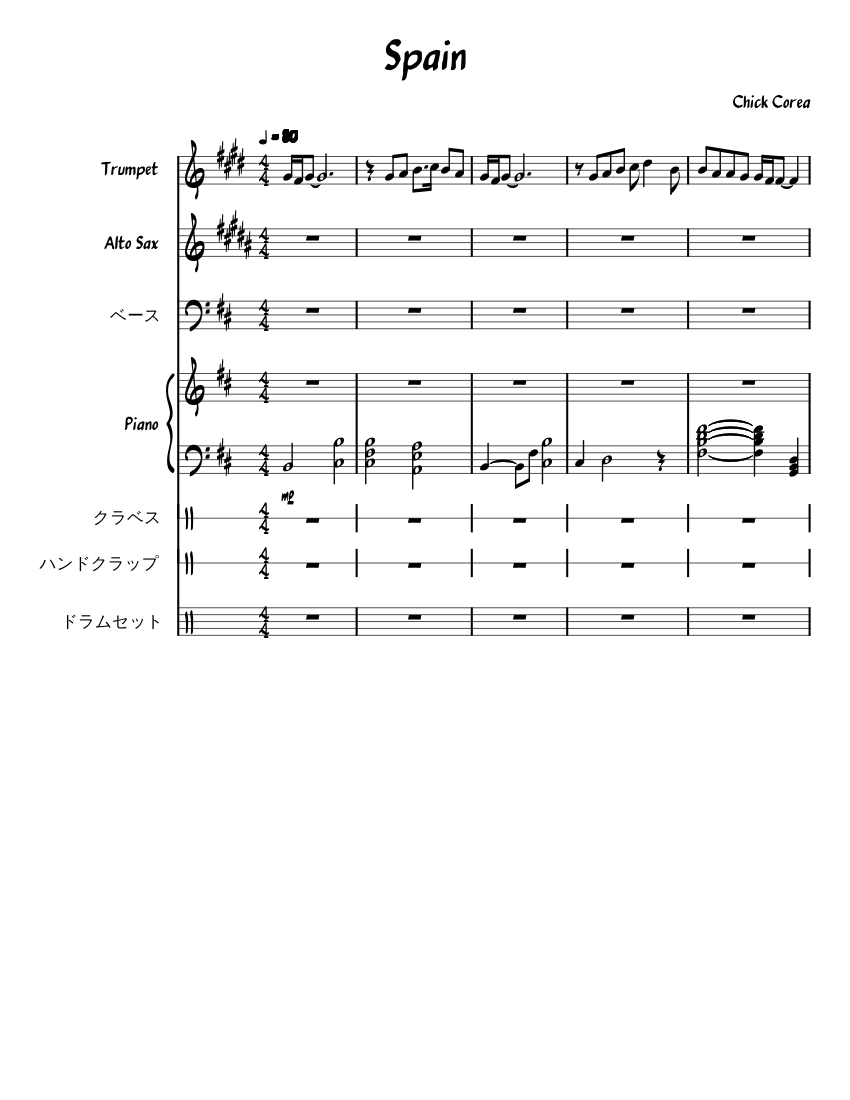 Spain Sheet music for Piano, Saxophone alto, Trumpet in b-flat, Bass ...