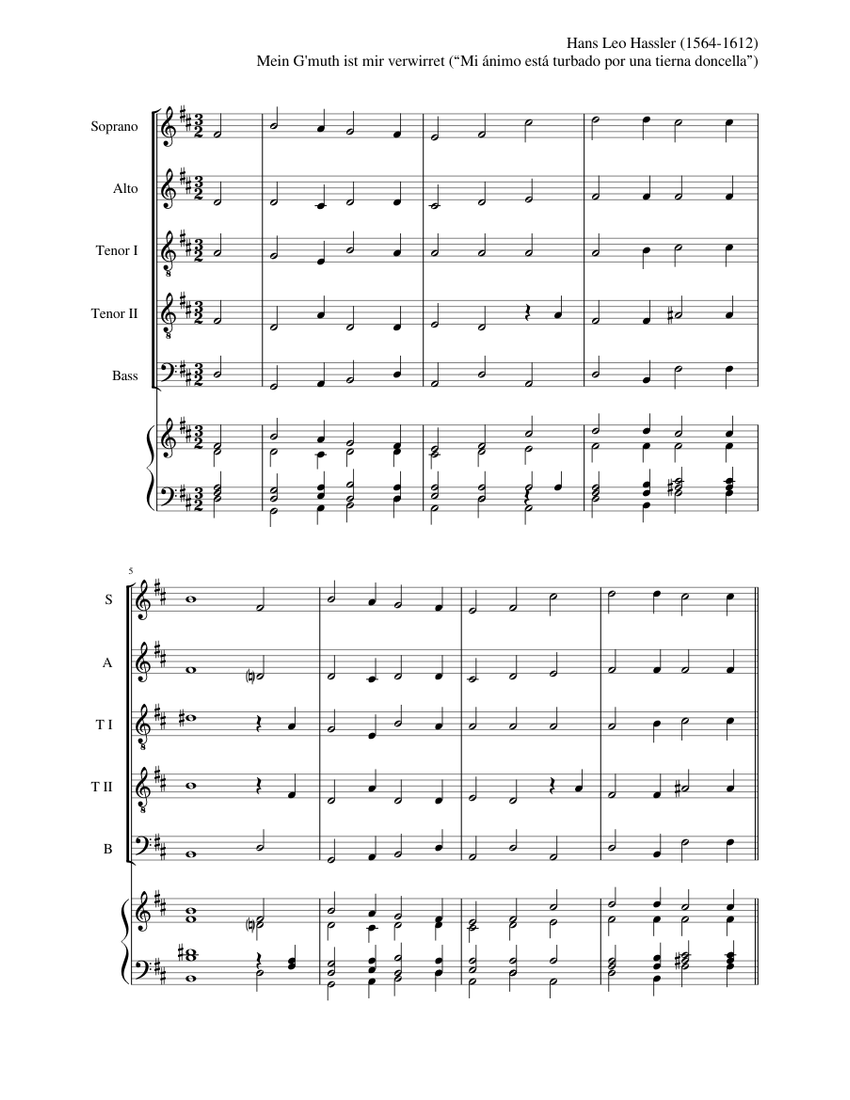 H. L. Hassler: Mein G'muth ist mir verwirret Sheet music for Piano ...