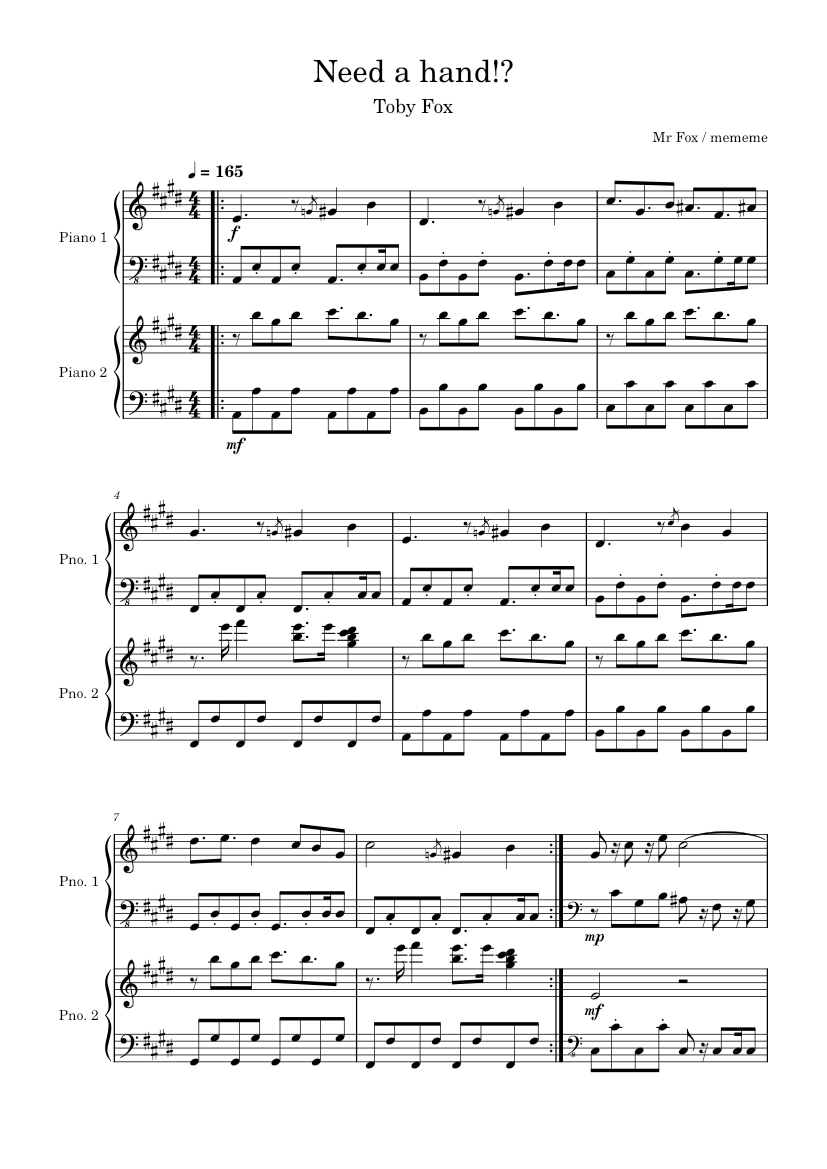 Need a hand!? Deltarune Chapter 4 – Toby Fox Extended Sheet Music for Piano (Piano Duo ...