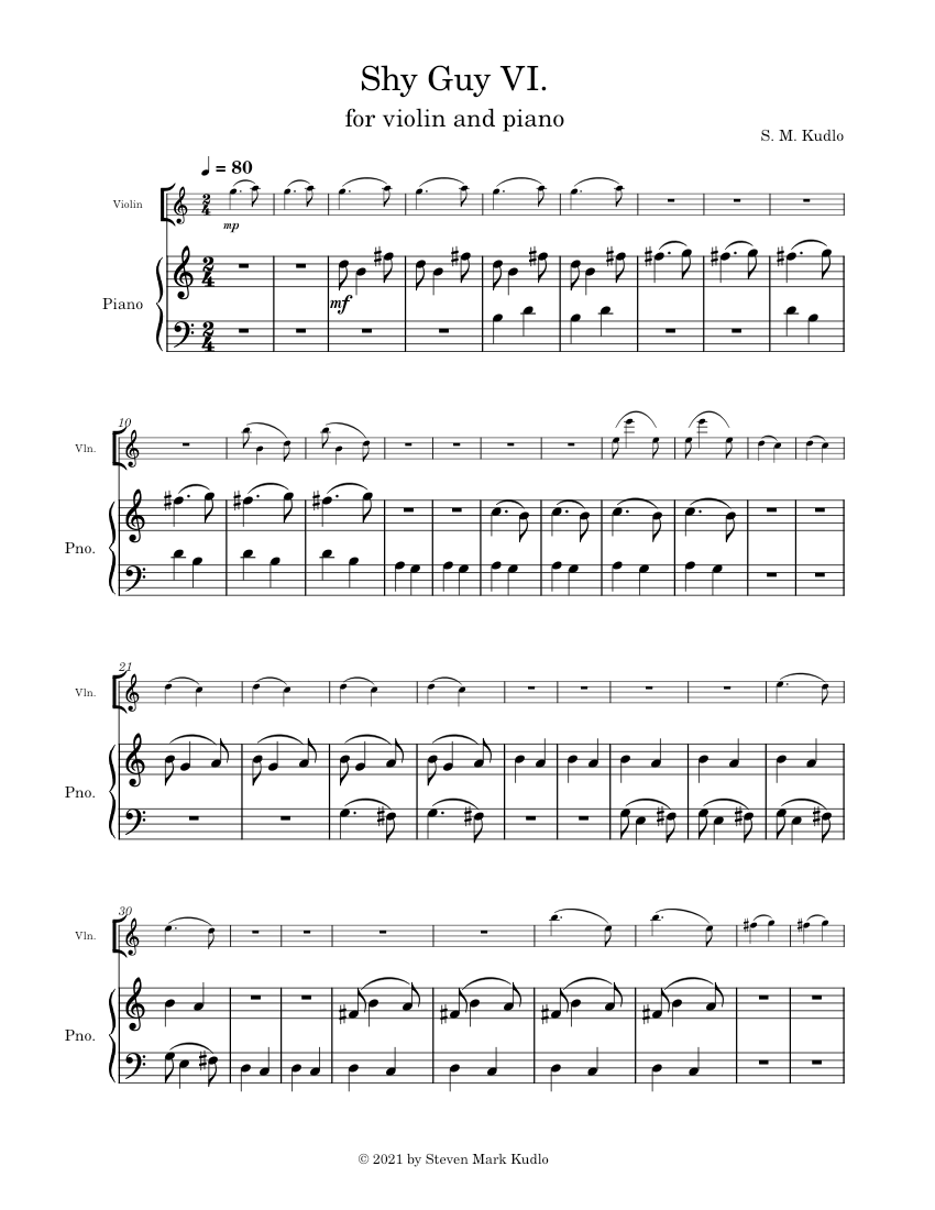 Shy Guy VI. - Steven Kudlo Sheet music for Piano, Violin (Solo ...