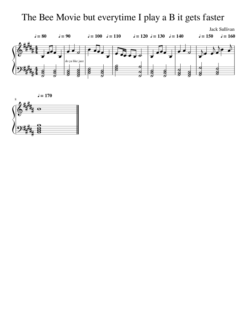 the bee movie but every time i play a B it gets faster Sheet music for ...