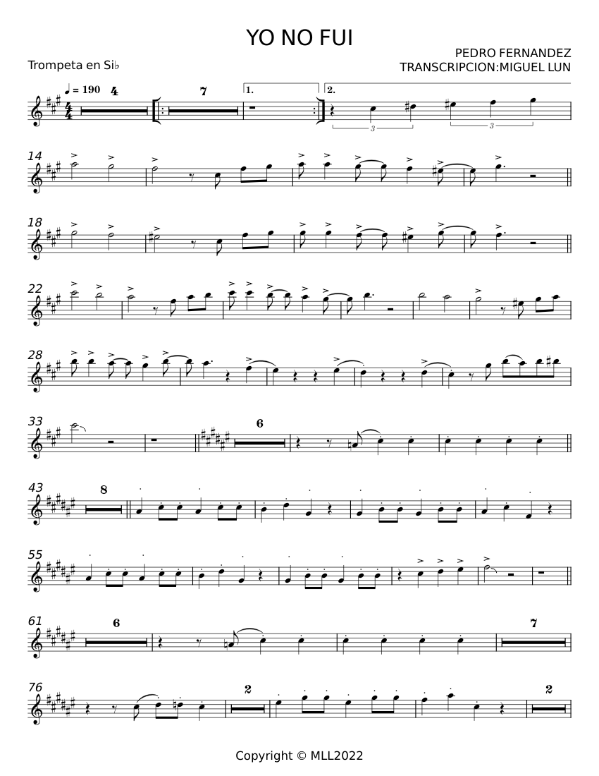 Yo no fui - Pedro Fernández Sheet Music for Trumpet other (Solo ...