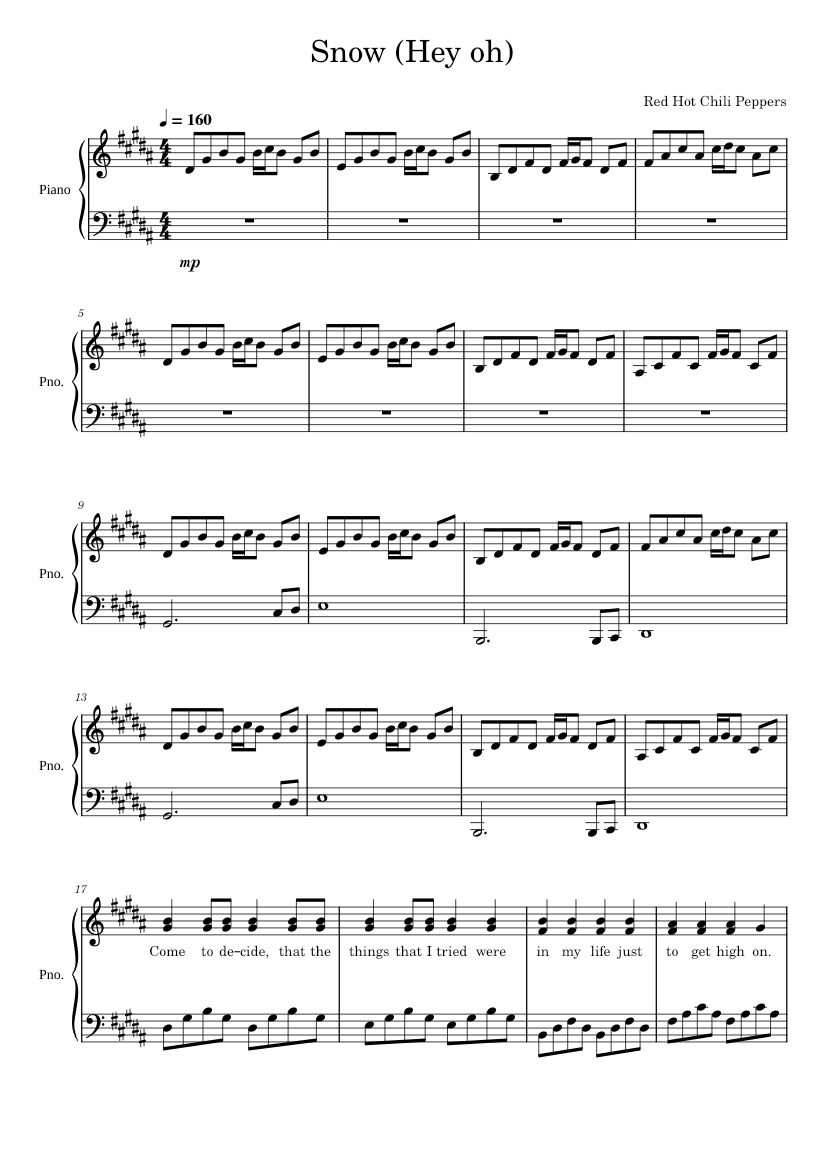 Snow - Red Hot Chili Peppers Sheet Music for Piano (Solo) | MuseScore.com