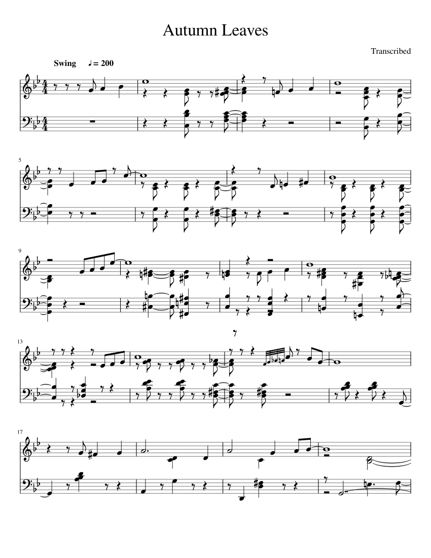 Autumn Leaves Sheet music for Piano (Solo) | Musescore.com