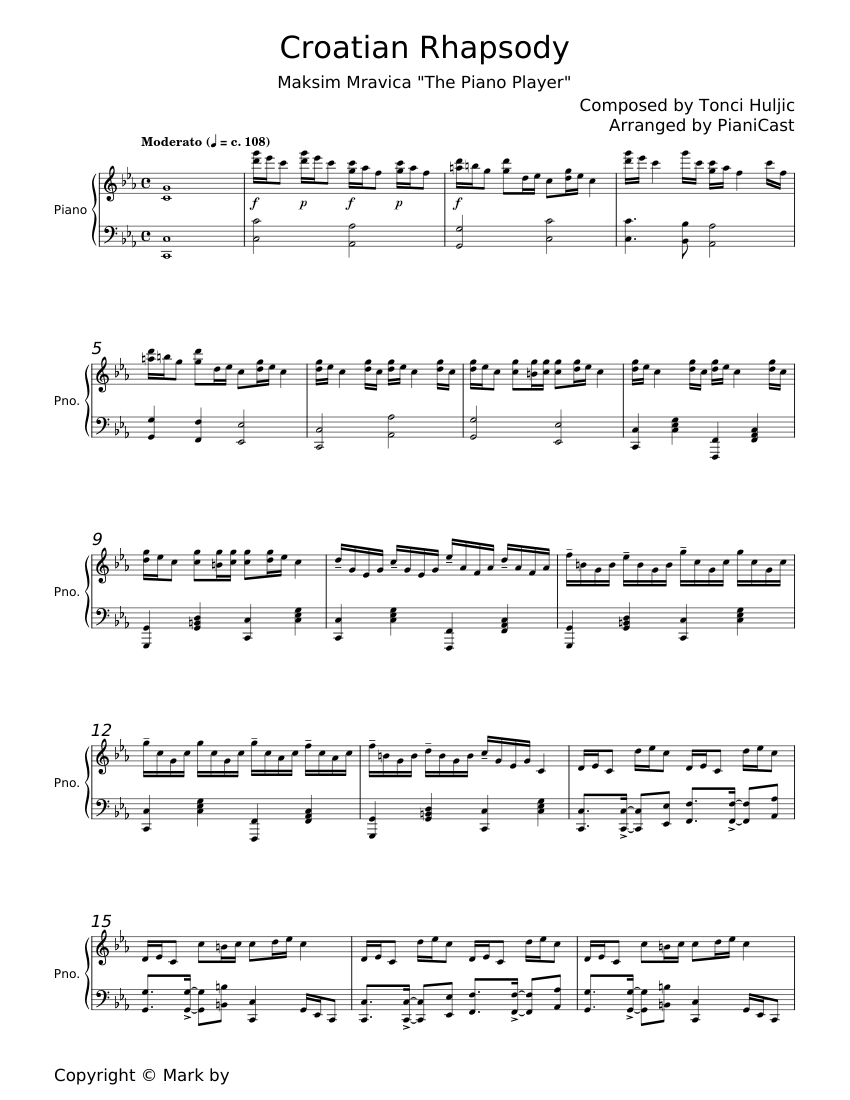 Croatian Rhapsody – Tonci Huljic Sheet music for Piano (Solo) Easy ...