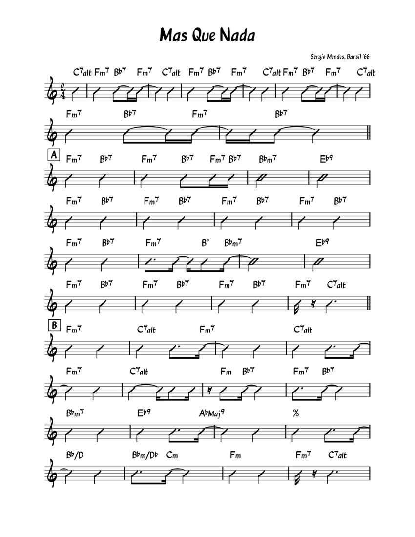 Mas que nada – Sergio Mendes & Brasil '66 Mas que nada Sheet music for ...