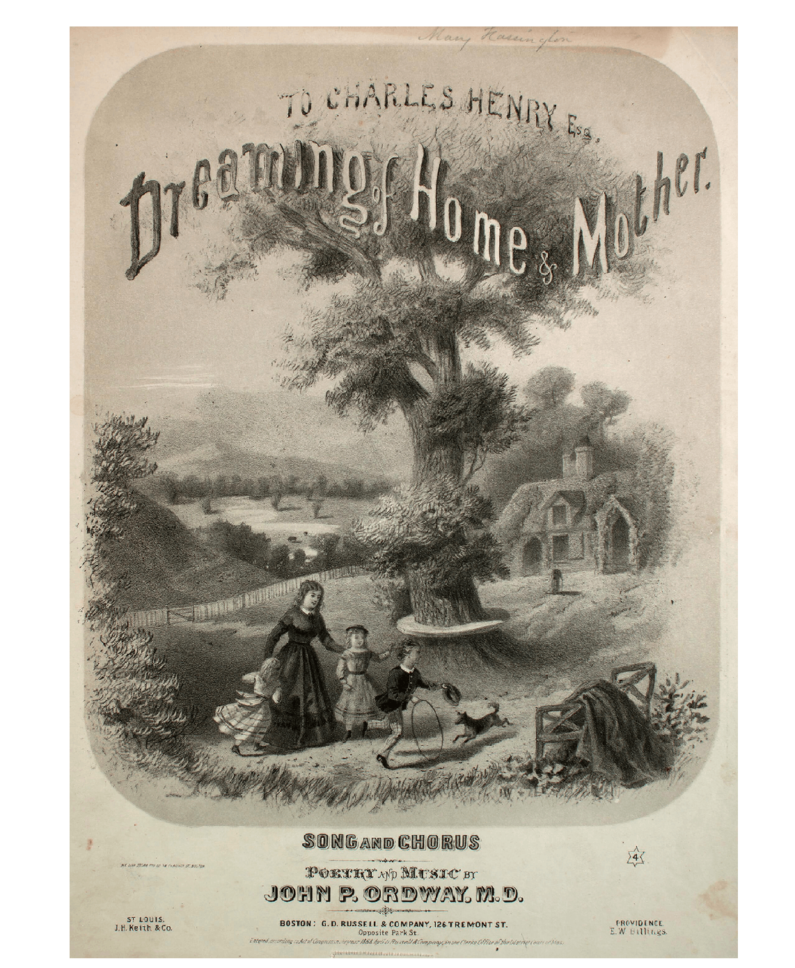 Dreaming of Home and Mother – John Pond Ordway (1868) Sheet Music for ...