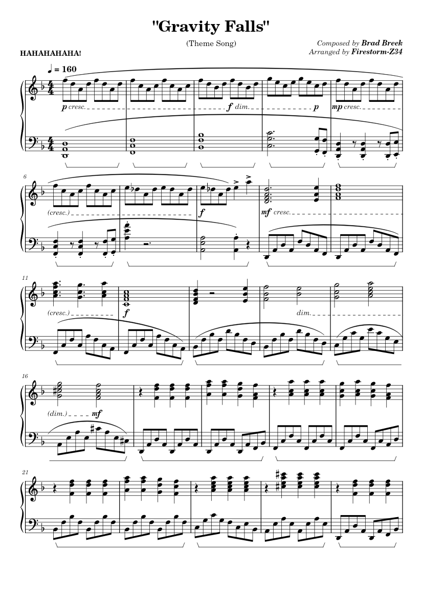 Gravity Falls Theme Song - Piano Sheet Music for Piano (Solo ...