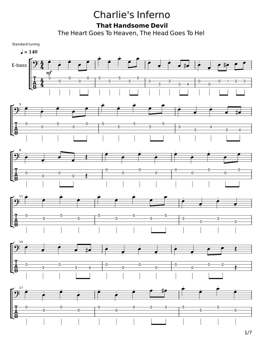 Charlie's Inferno Sheet Music and Tab for Bass guitar (Mixed Duet ...