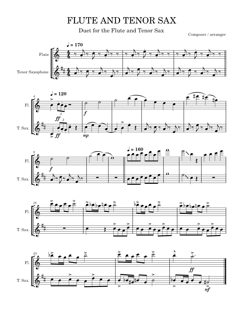 Duet for the tenor sax and flute Sheet Music for Flute, Saxophone tenor ...