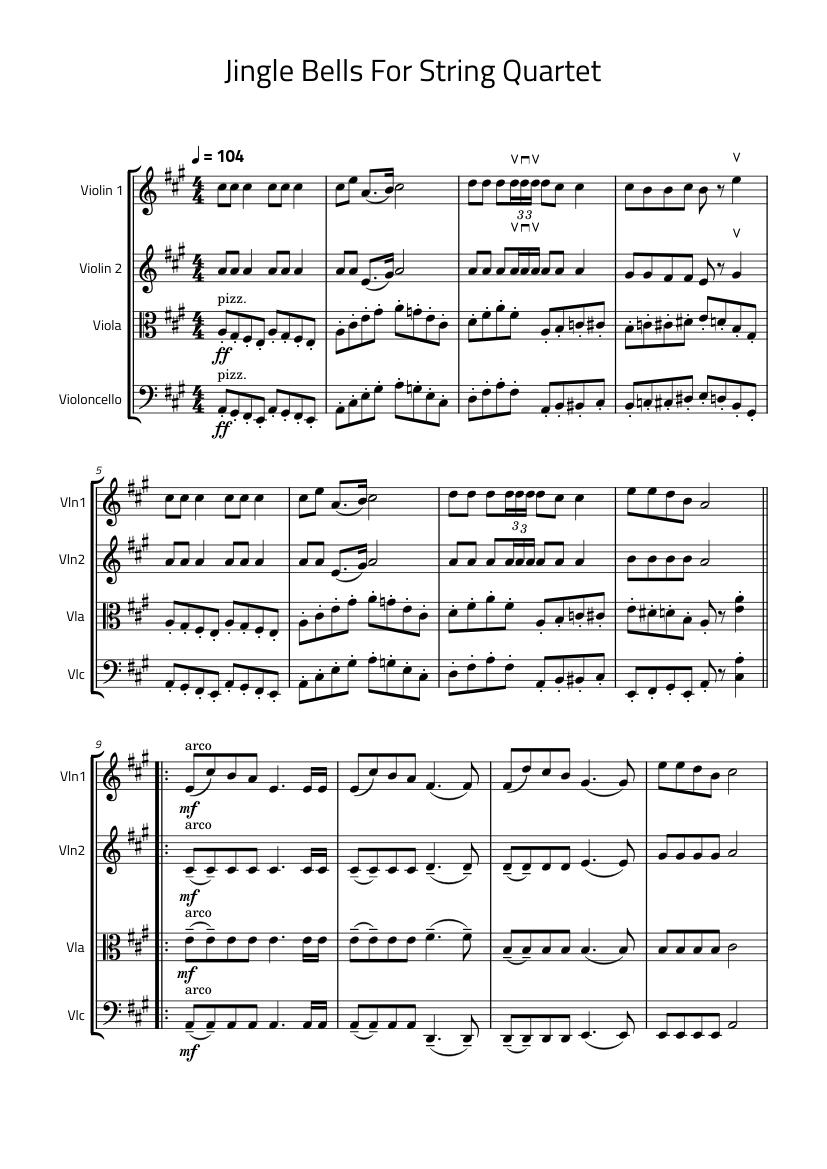 Jingle Bells – James Pierpont For String Quartets (Easy for Beginners ...