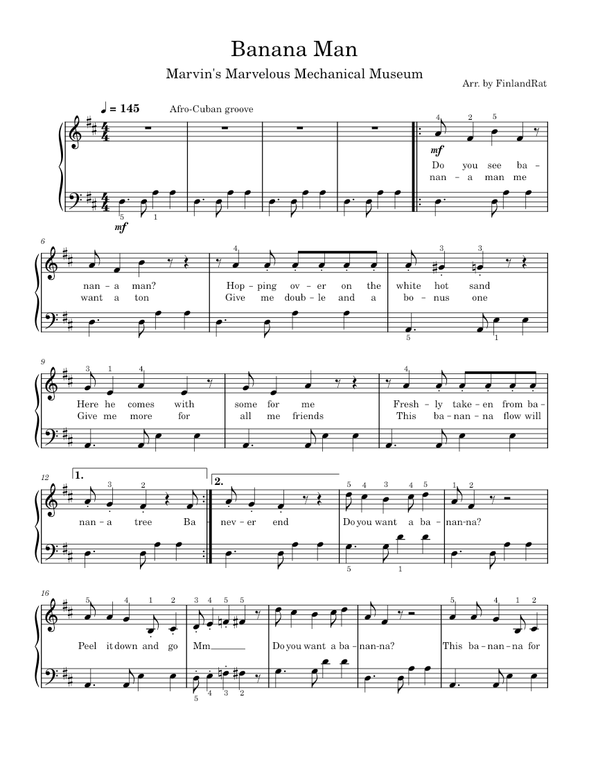 Banana man – Tally Hall Sheet Music for Piano (Solo) | MuseScore.com