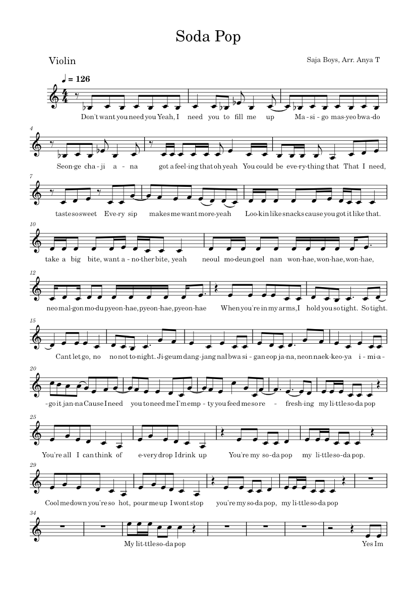 Soda Pop – Saja Boys Sheet Music for Violin (Solo) | MuseScore.com
