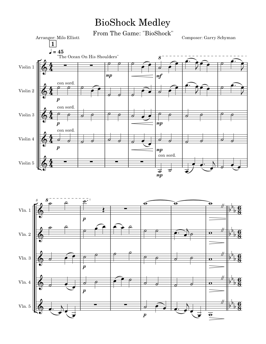 Bioshock – Misc Computer Games Sheet music for Violin (String Quintet ...
