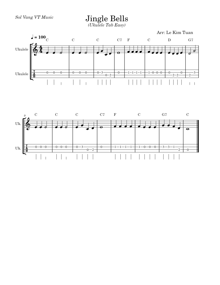 Jingle_Bells_(Ukulele_Tab_Easy) Sheet music for Ukulele (Mixed Duet ...