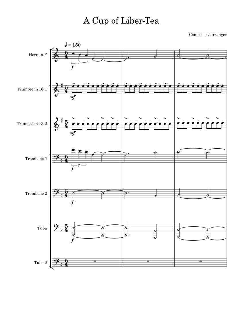 “A Cup of Liber-Tea” – II Wilbert Roget Sheet music for Trombone, Tuba ...