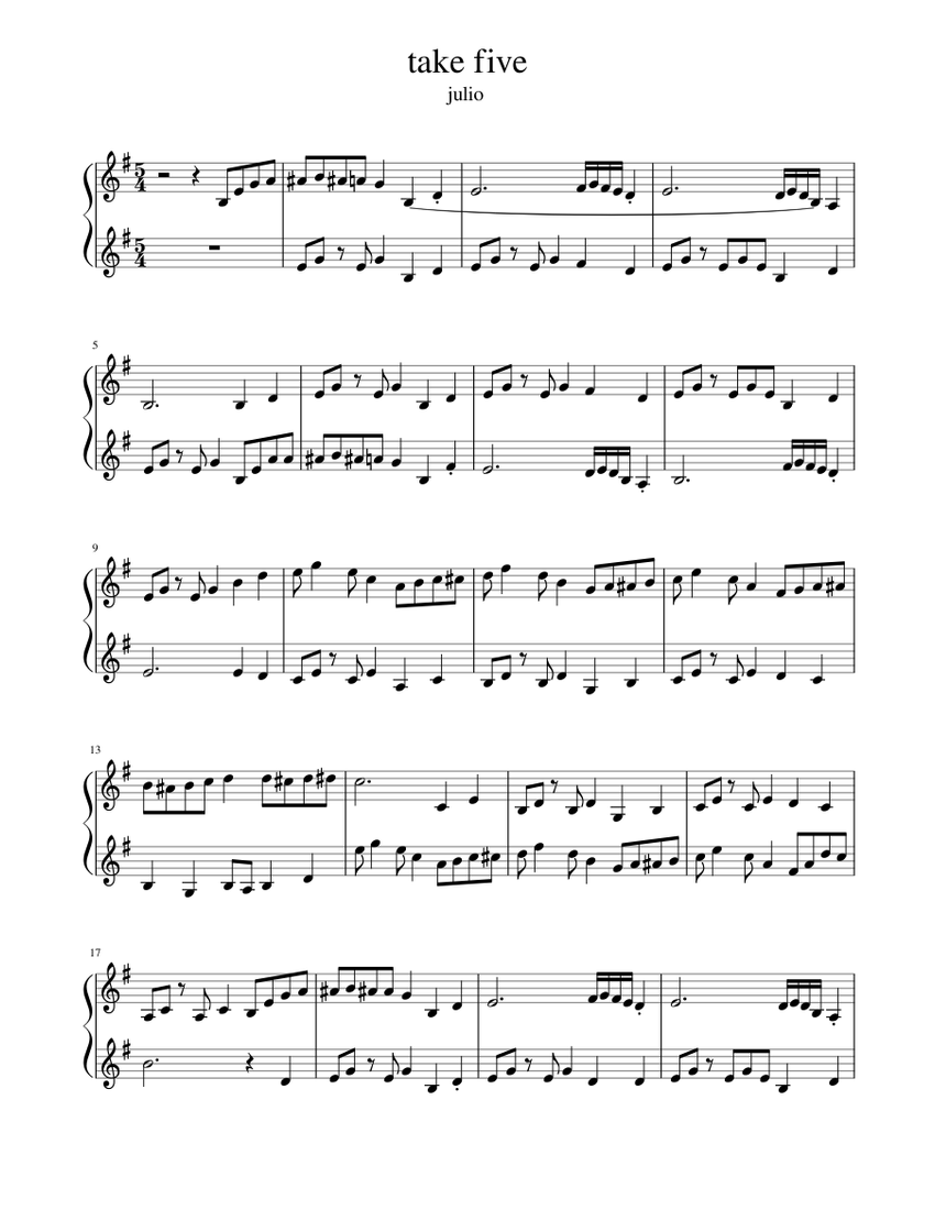 take five Sheet music for Piano (Solo) | Musescore.com